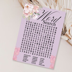Fairy Purple Floral Baby Shower Game Word Search Fairy Word - Etsy