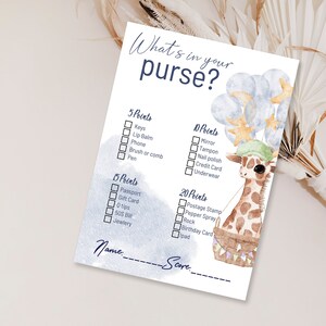Oh Boy Safri Baby Shower Game What's in Your Purse, Blue Animal Babies ...