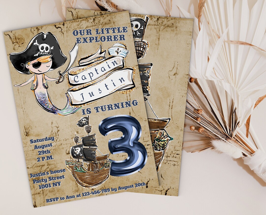 Captain Merman Birthday Boy Invitation, Merman Pirate Invitation ...