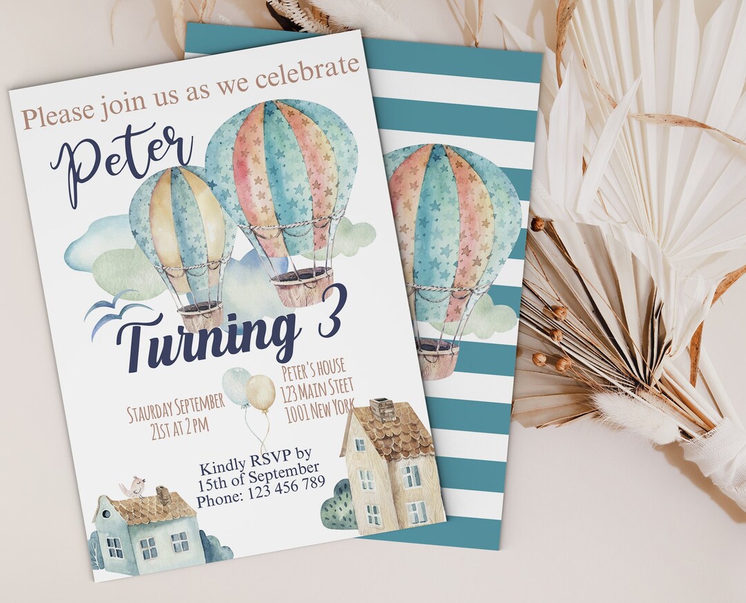 Hot Air Balloon Birthday, Editable Hot Air Balloon Boy, Printable ...