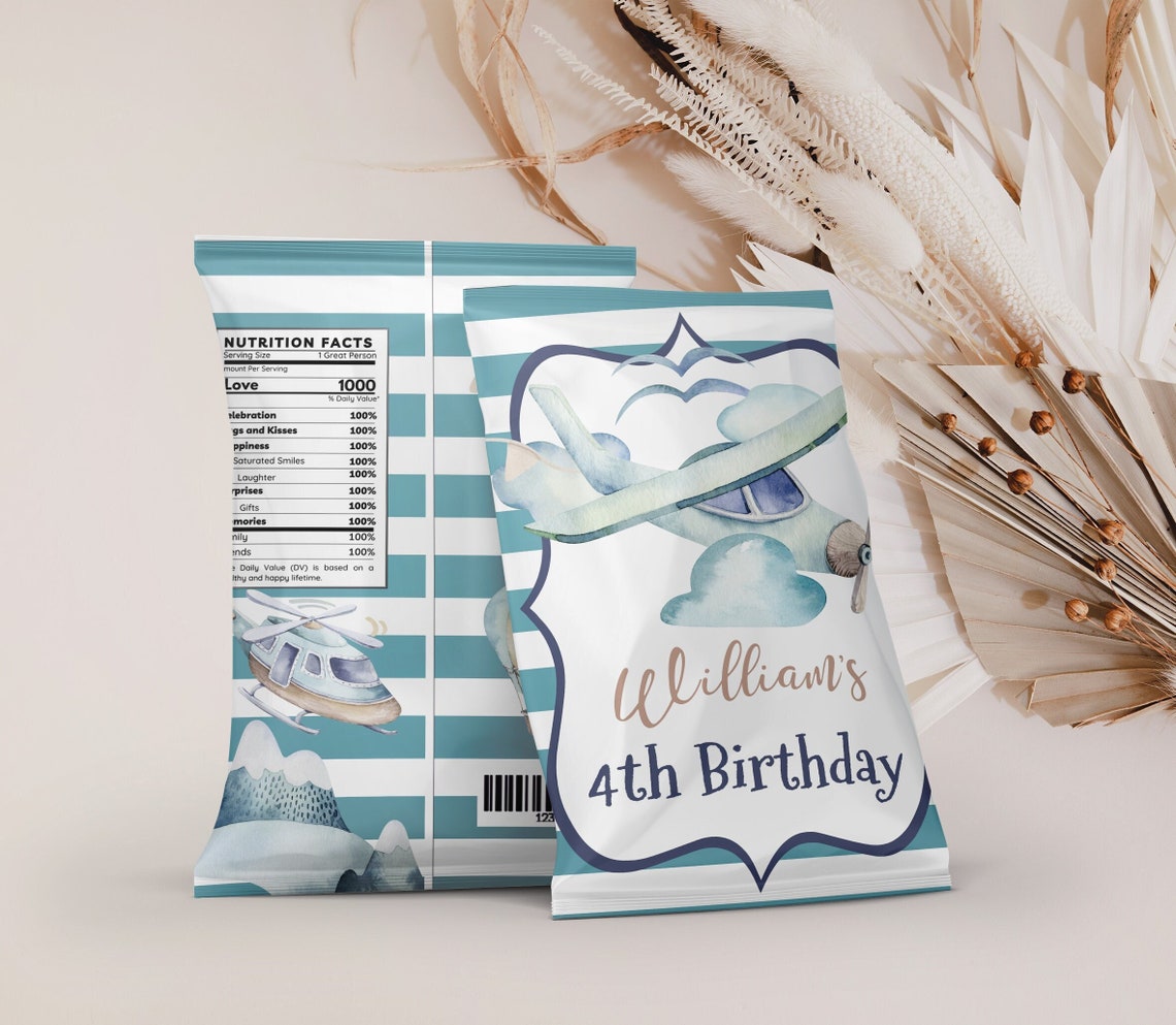 Aviation Chip Bag Label Airplaneanimal Birthday Chip Decor - Etsy