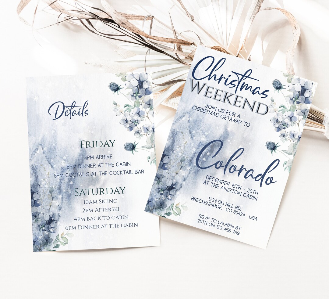 Christmas Weekend Getaway Invitation, Cabin Weekend Trip, Mountain ...