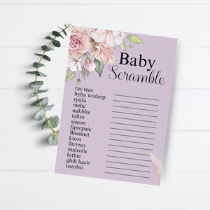 Blush Fairy Baby Shower Game Word Scramble?, Pink Floral Baby Shower ...