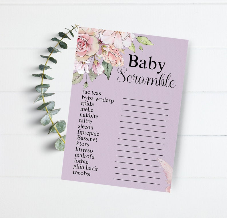 Blush Fairy Baby Shower Game Word Scramble Pink Floral Baby - Etsy