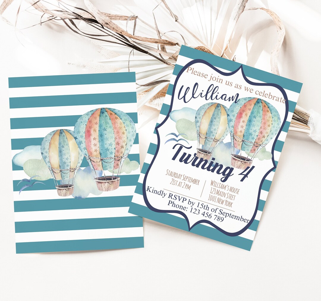 Hot Air Balloon Birthday Invitation up up and Away Air - Etsy