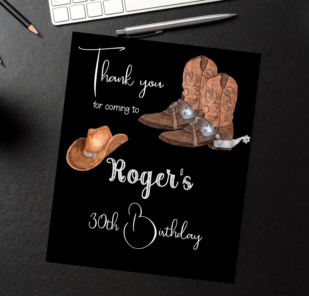 Cowboy Mens Birthday Favor Tag, Thank You Cards for Him, Birthday Decor ...
