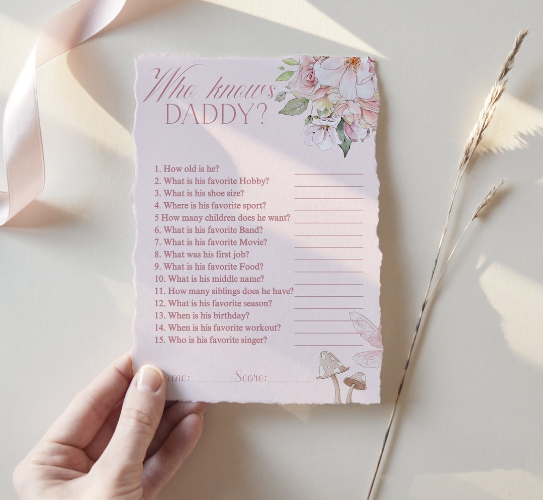 Fairy Baby Shower Game Who Knows Daddy, Girly Pink Floral Baby Shower ...