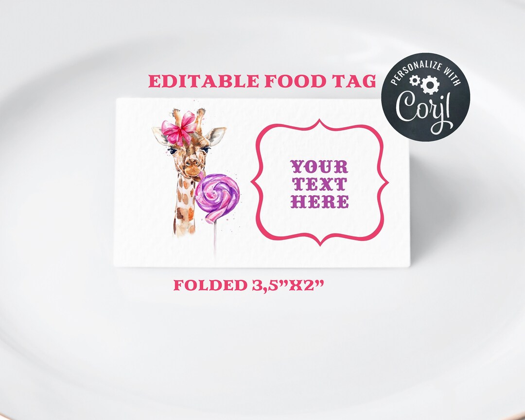 Giraffe Birthday Girl Name Tag, Giraffe Birthday Theme Party, Printable ...