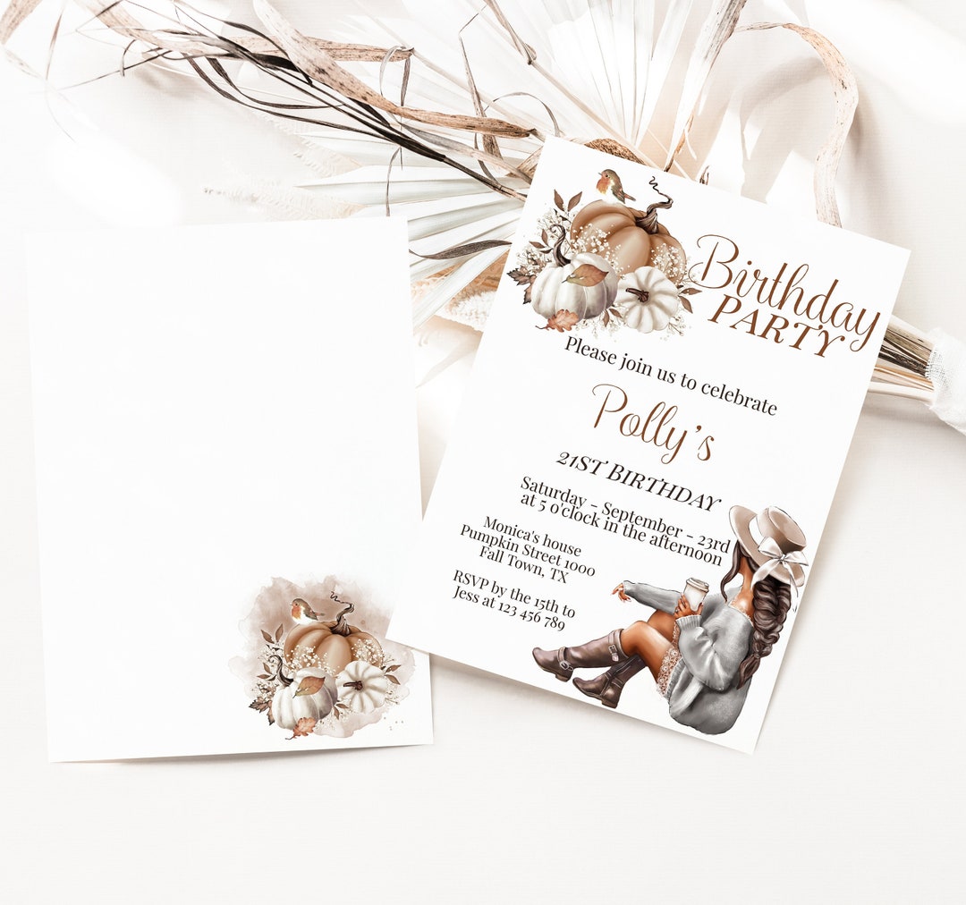 Fall Birthday Party Invitation, Women Birthday Invite, Automn Birthday ...