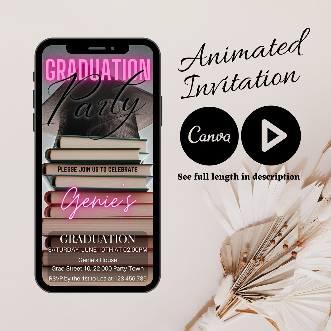 Video Graduation Invitation for Her, Girly Graduation Party Invitation ...