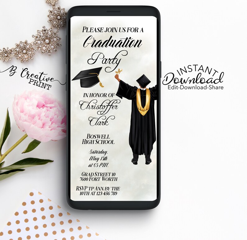 Evite Graduation Man Party Invitation Mobile Graduation | Etsy