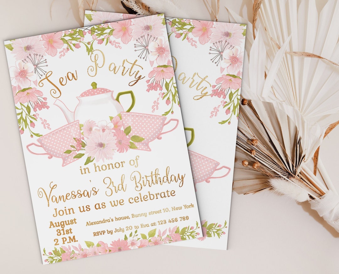 Tea Birthday Girl Invitation, Tea Birthday Party Invitation, Kids ...