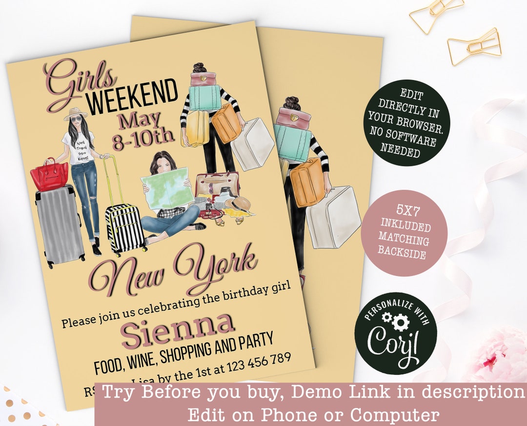 Girls Weekend Getaway Invitation, Girls Getaway Invitation Template ...