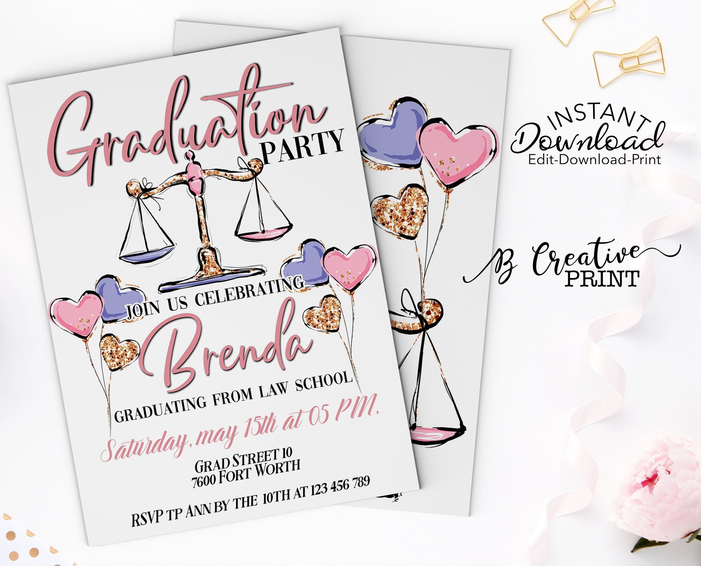 Law Graduation Party Invitation Graduation Template for | Etsy