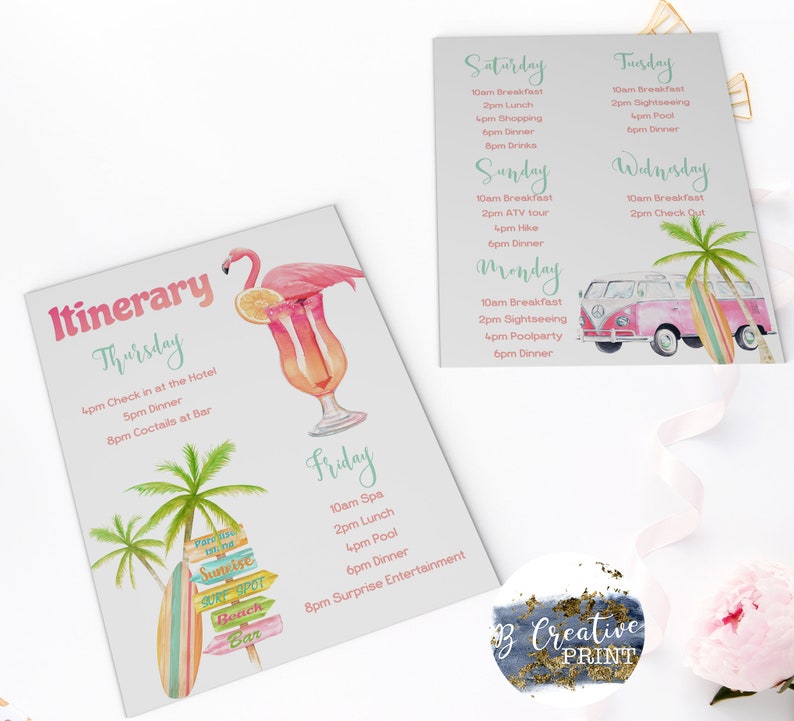 Tropical Weekend Itinerary Template Schedule Flamingo Agenda - Etsy