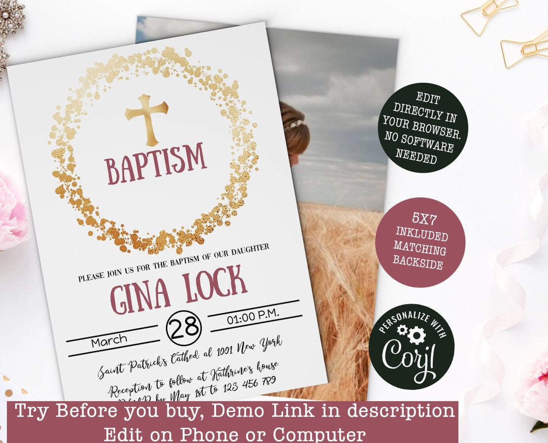 Editable Baptism Picture Invitation, Baptism Instant Download Template ...