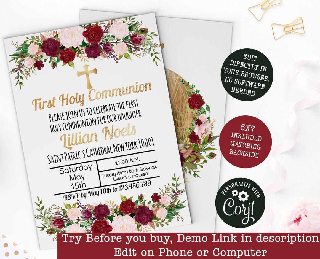 Editable First Holy Communion Invitation, First Holy Communion Instant ...