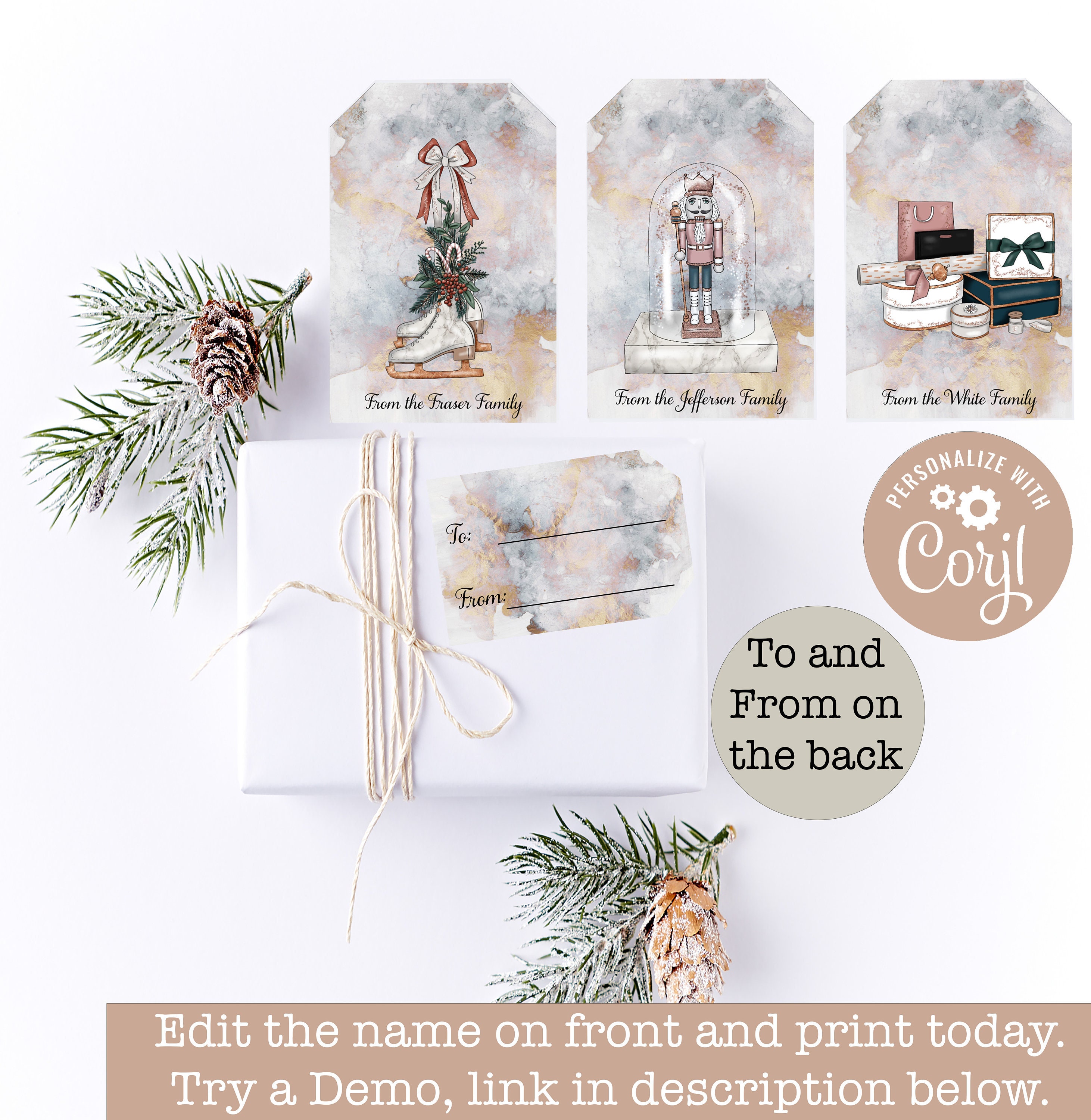 3 Different Rustic Personalized Christmas Gift Tags To & From | Etsy