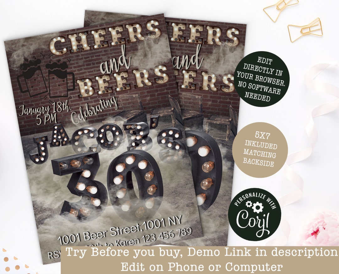 Marquee Letters Birthday Invitation, 30th Birthday Mens Invitation ...