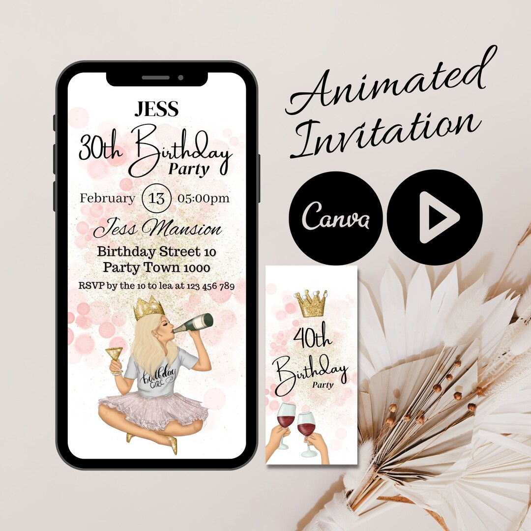 Animated 30th Birthday Party Invitation | Modern Birthday Girl and ...