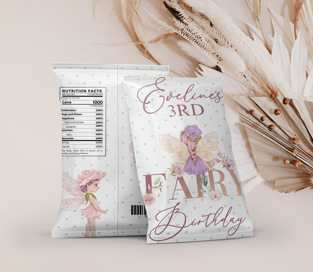 Fairy Chip Bag Label, Girly Birthday Chip Decor, Editable Fairy ...