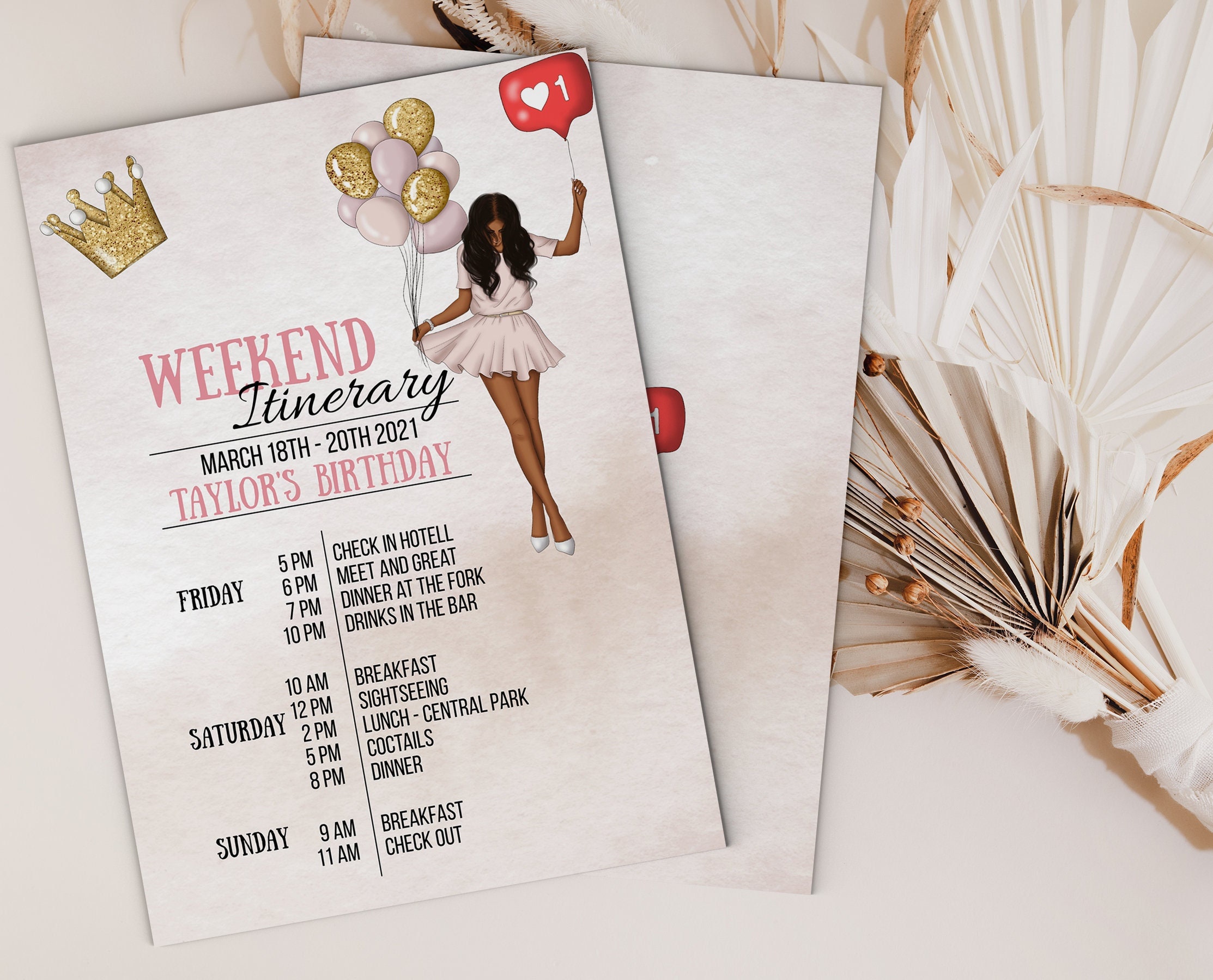Elegant Weekend Itinerary Template, Schedule, Girly Agenda for Weekend ...