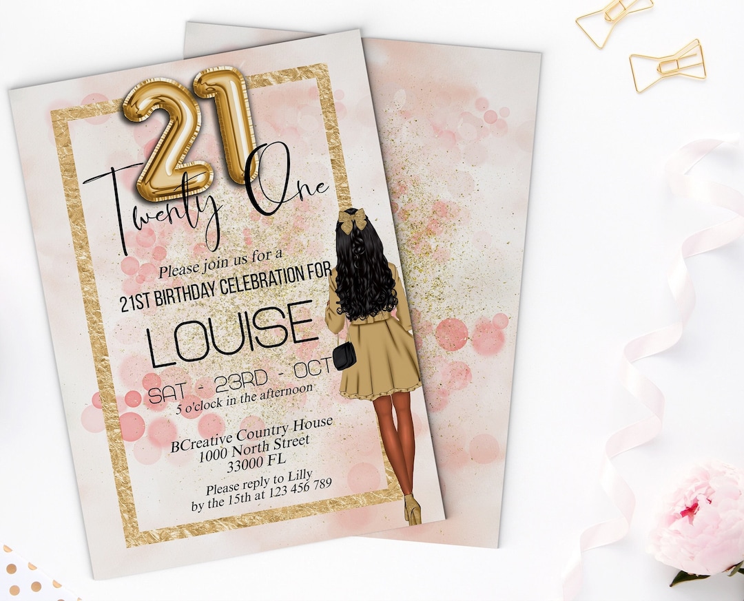 Elegant 21st Birthday Invitation, Fashion Girl Birthday Print (5x7 ...