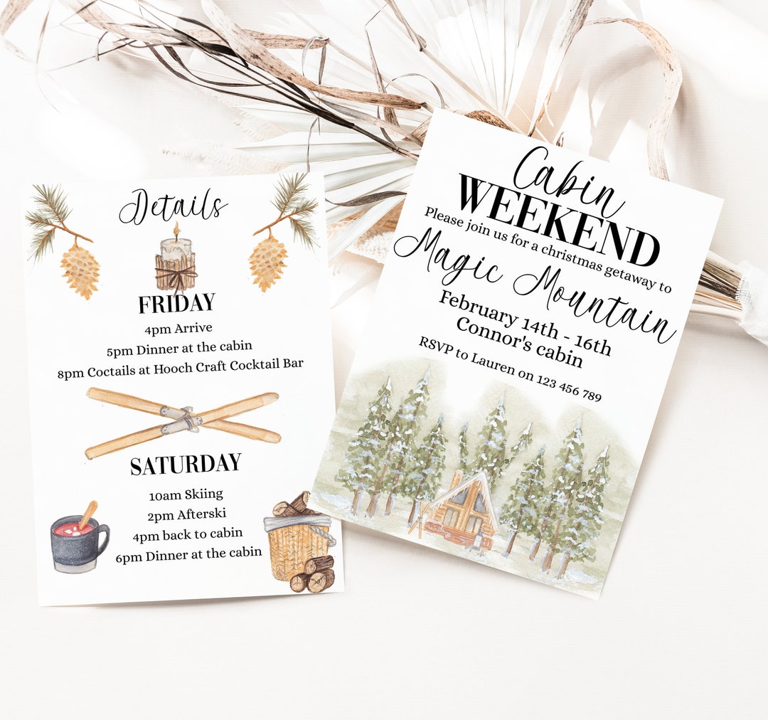 Cabin Weekend Getaway Invitation, Christmas Getaway, Skiing Trip ...