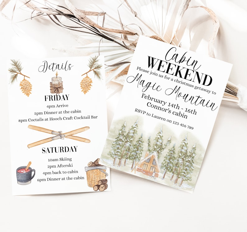 Cabin Weekend Getaway Invitation Christmas Getaway Skiing - Etsy