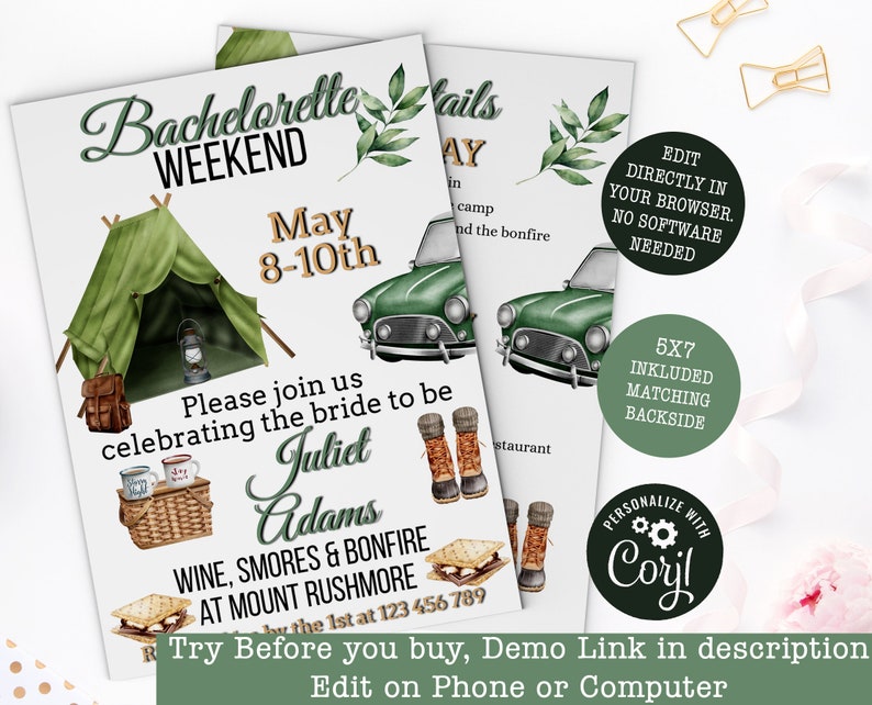 Bachelorette Weekend Getaway Invitation, Camping Bachelorette Weekend ...