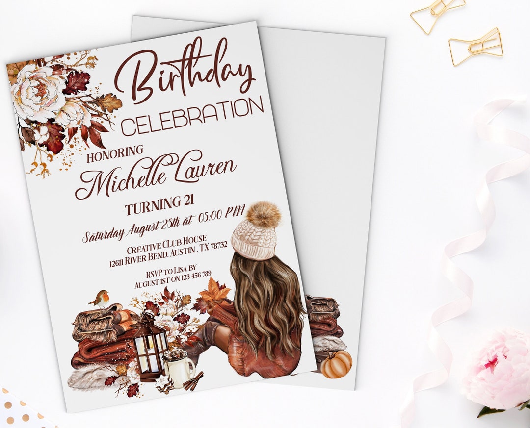 Fall Birthday Party Invitation, Women Birthday Invite, Automn Birthday ...