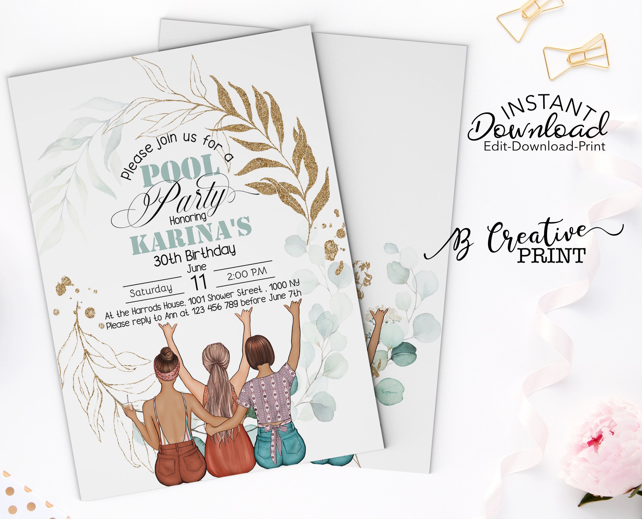 Pool Party 30th Birthday Invitation Best Friends Birthday | Etsy