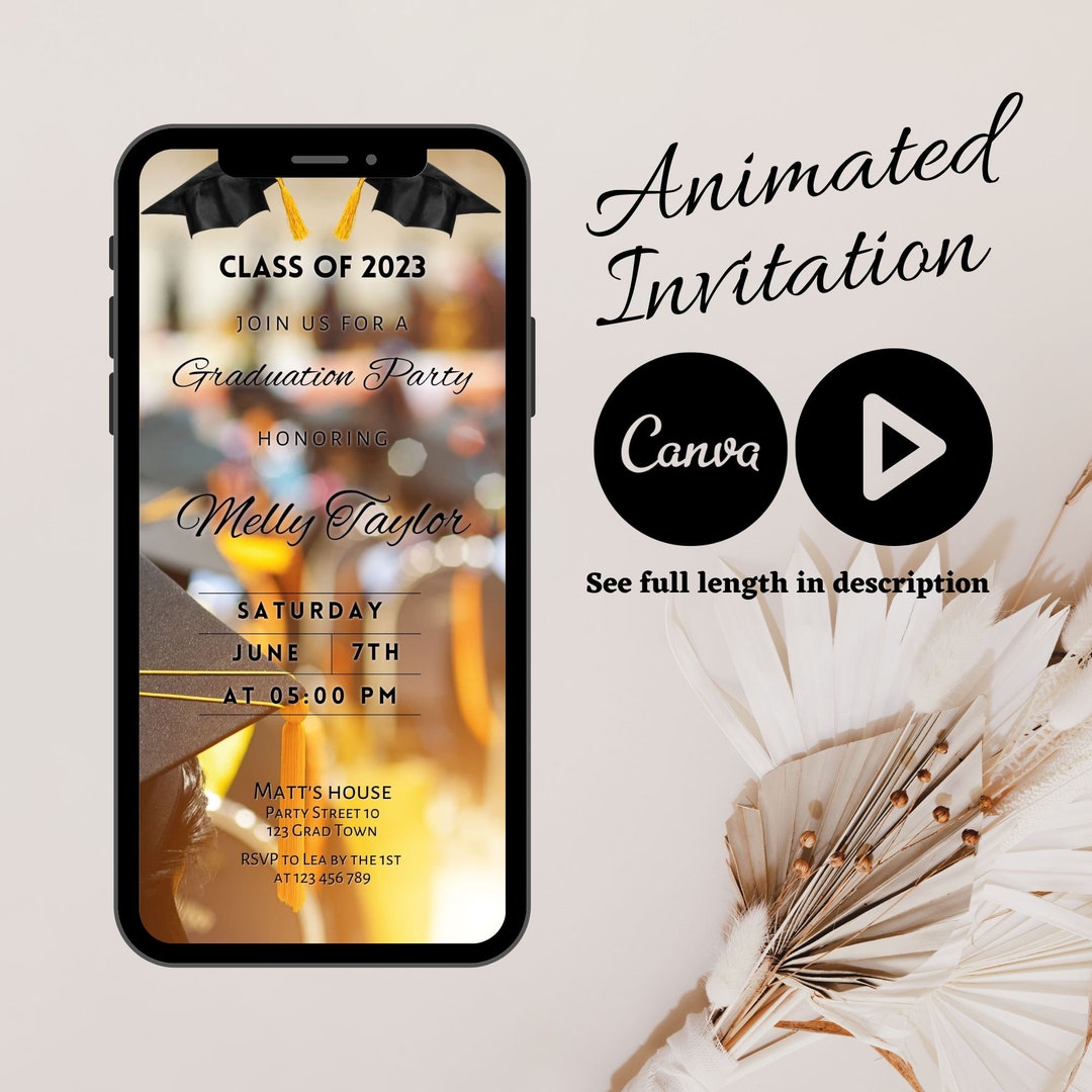 Video Graduation Invitation for Her, Girly Graduation Party Invitation ...