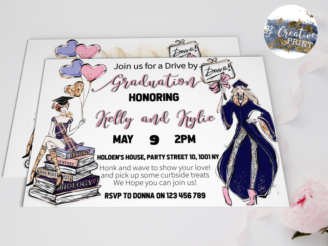 Twin Drive by Graduation Party Invitation Virtual Graduation - Etsy