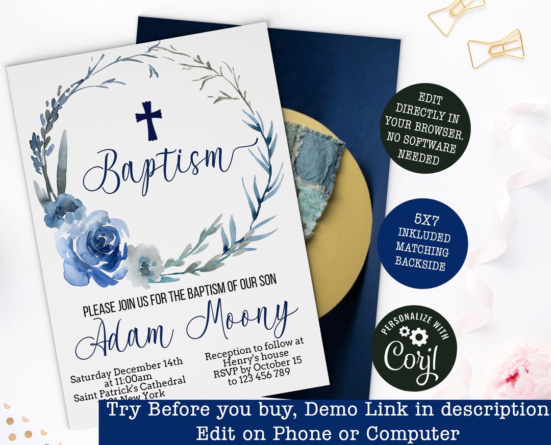 Editable Baptism Photo Invitation, Baptism Instant Download Template ...