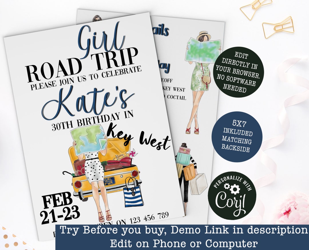 Girls Weekend Roadtrip Invitation, Girls Getaway Invitation Template ...