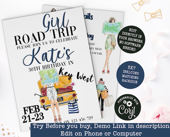 Girls Weekend Roadtrip Invitation Girls Getaway Invitation | Etsy
