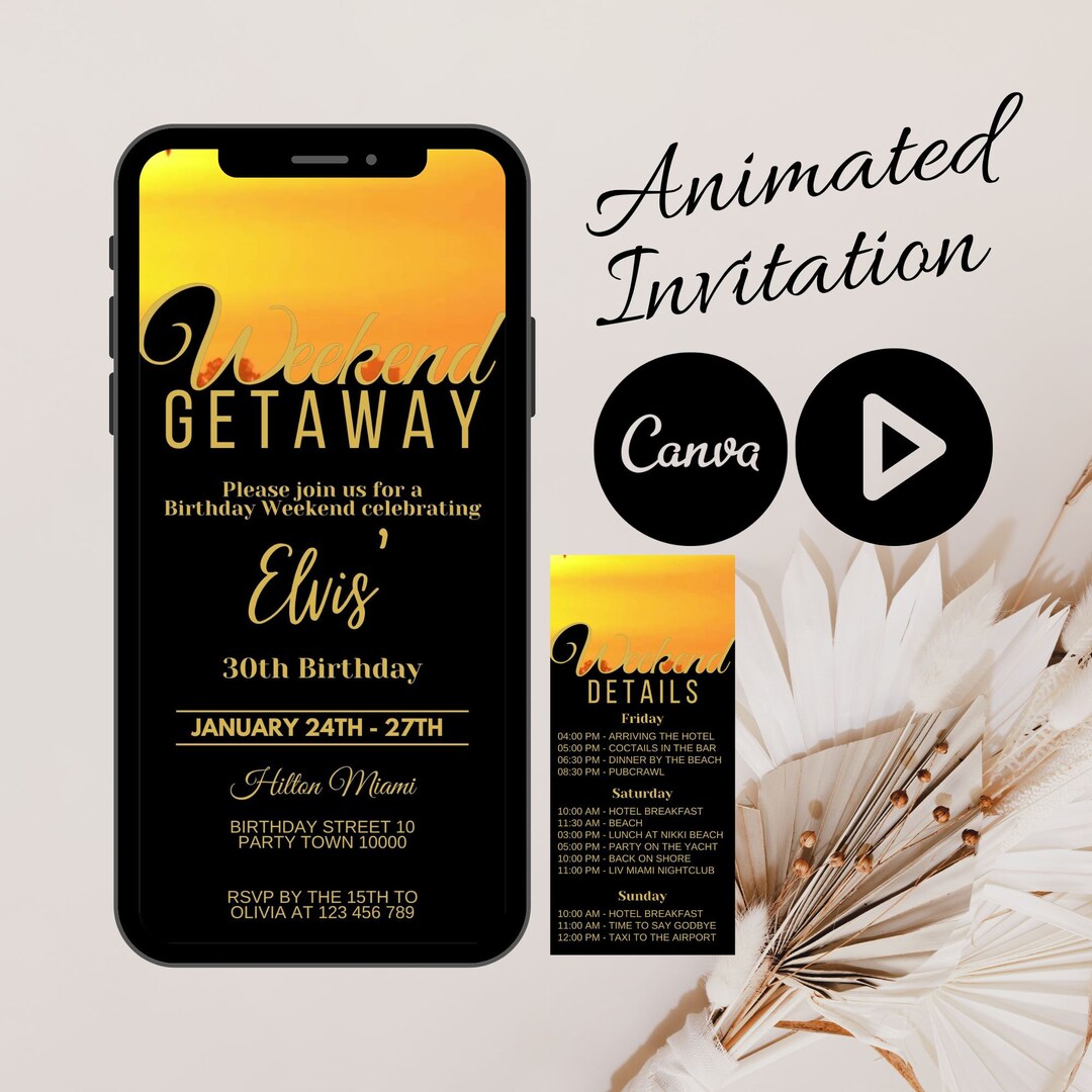 Weekend Getaway Invitation and Itinerary Template, Video Invite for Her ...