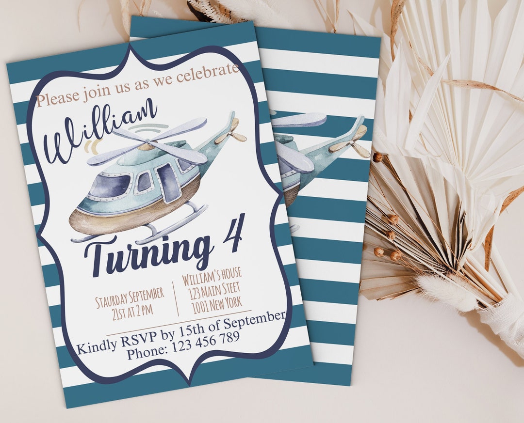 Helicopter Birthday Invitation, Helicopter Celebration, Helicopter ...