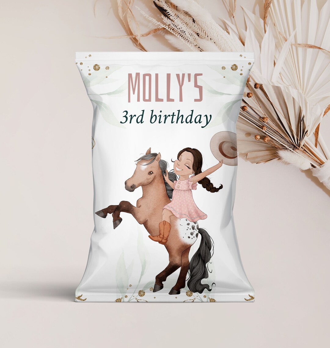 Cowgirl Chip Bag Label, Western Birthday Chip Decor, Editable Rodeo ...