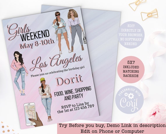 Girls Weekend Getaway Invitation Girls Getaway Invitation - Etsy