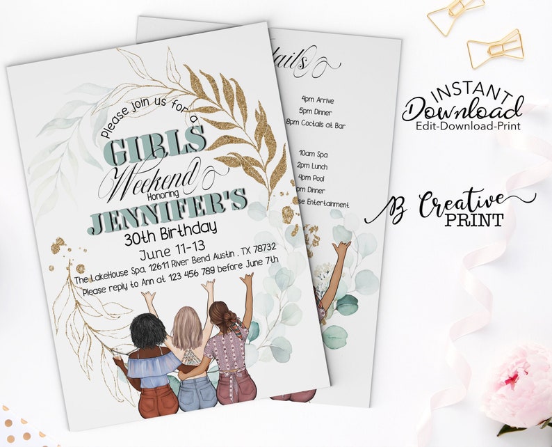Boho Girls Weekend Getaway Invitation, Girls Getaway Invitation ...