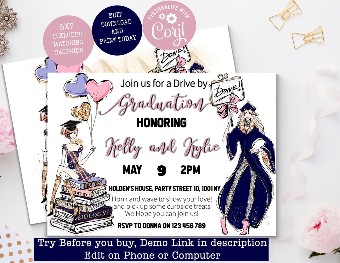 Twin Drive by Graduation Party Invitation, Virtual Graduation ...