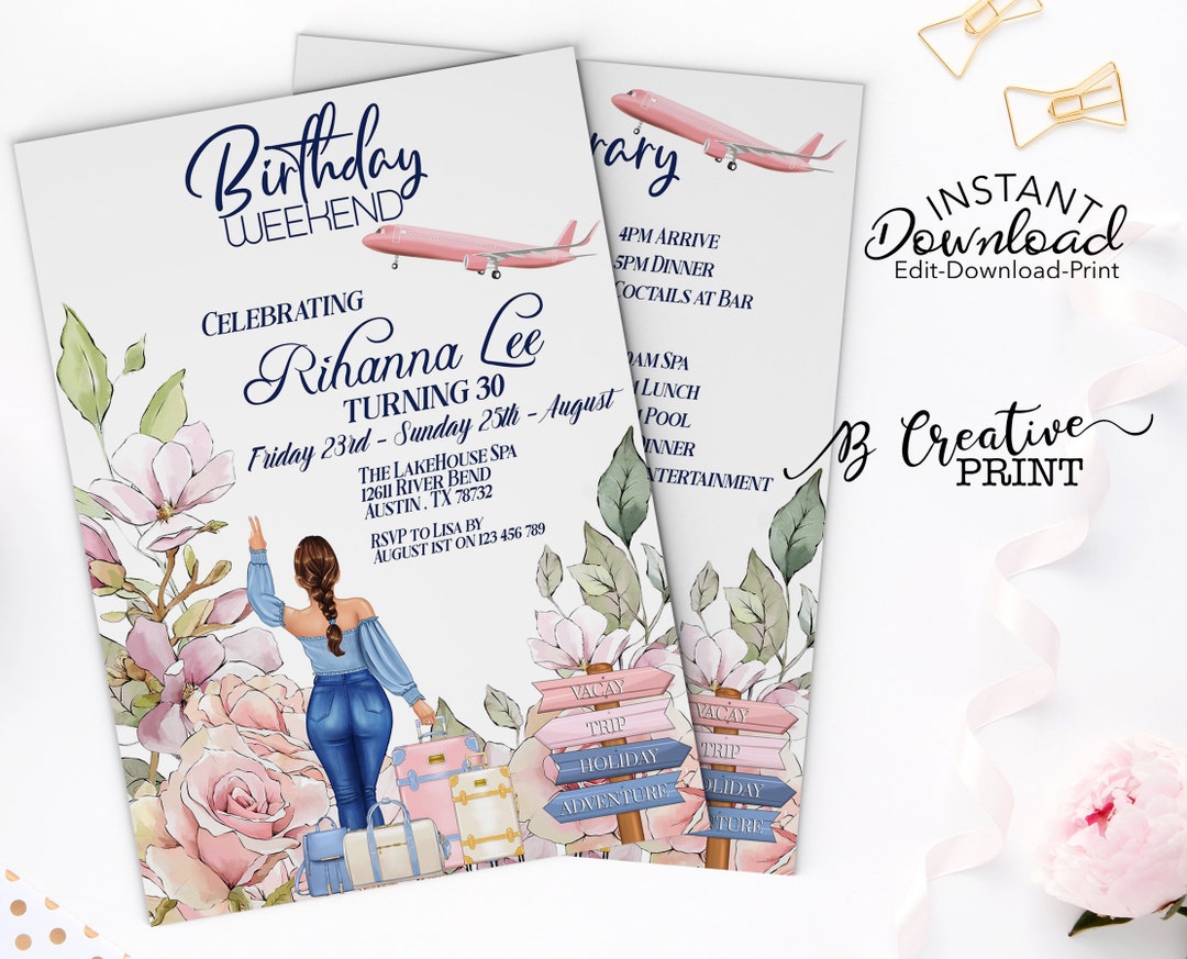 Birthday Weekend Invite Template, Birthday Weekend Itinerary Template ...