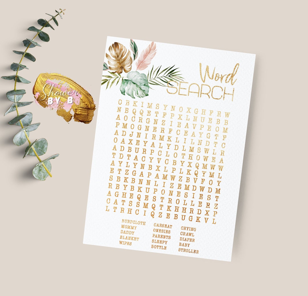 Blush Floral Baby Shower Game Word Search, Pink Floral Baby Shower ...
