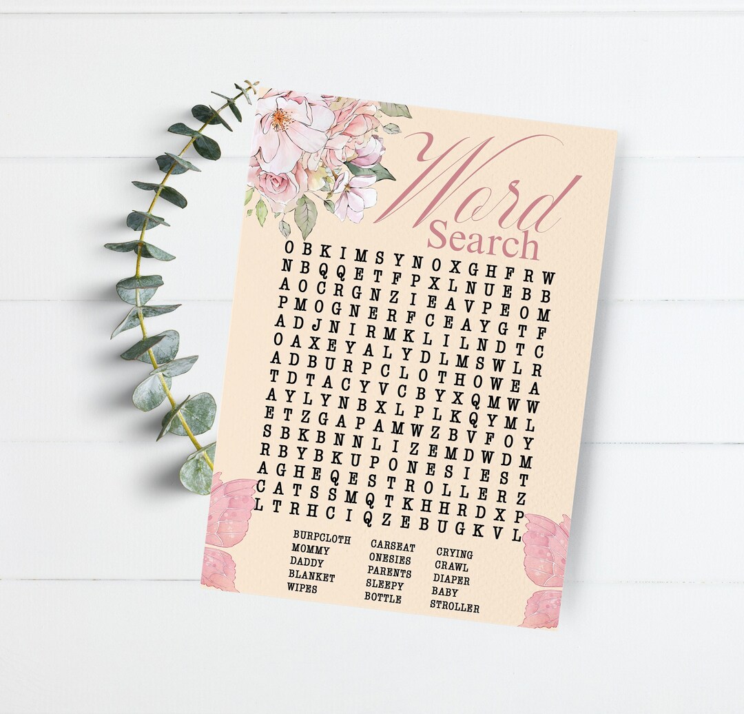 Fairy Yellow Floral Baby Shower Game Word Search, Fairy Word Search ...