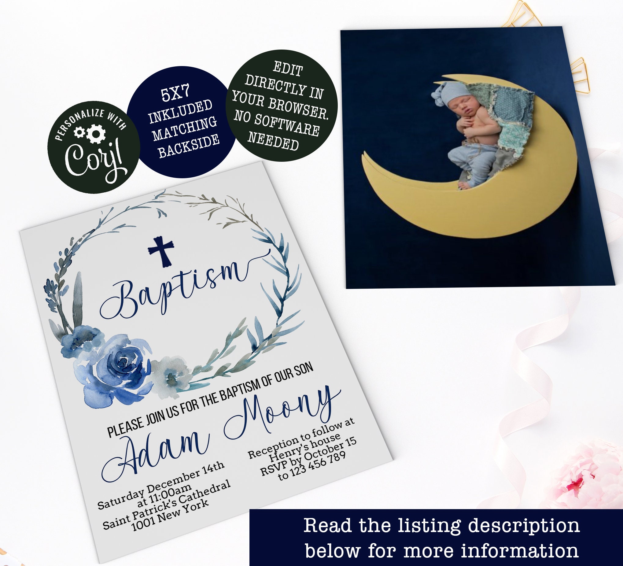 Editable Baptism Photo Invitation Baptism Instant Download - Etsy