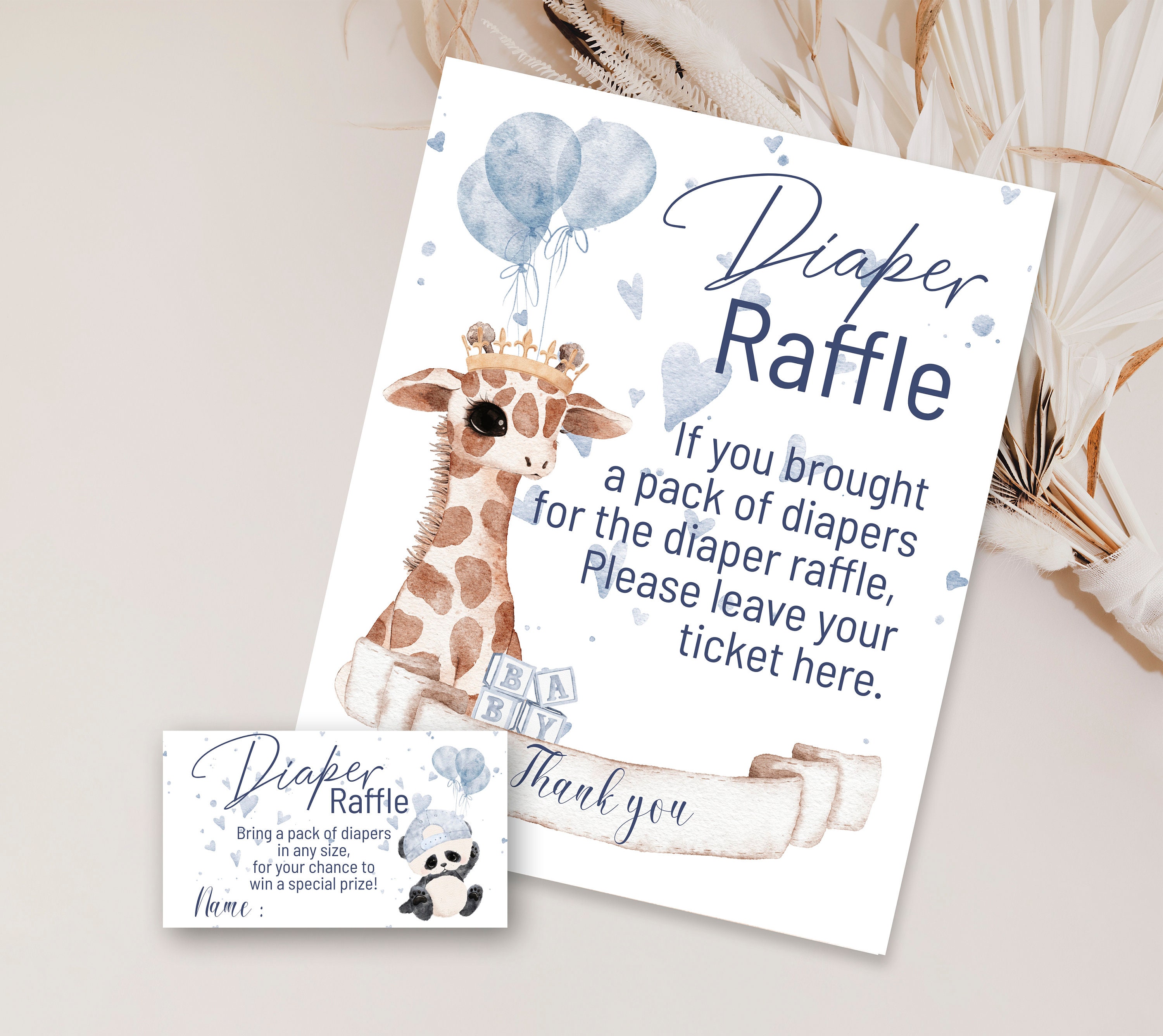 Oh Boy Safari Baby Shower Game Diaper Raffle Sign Blue Baby - Etsy