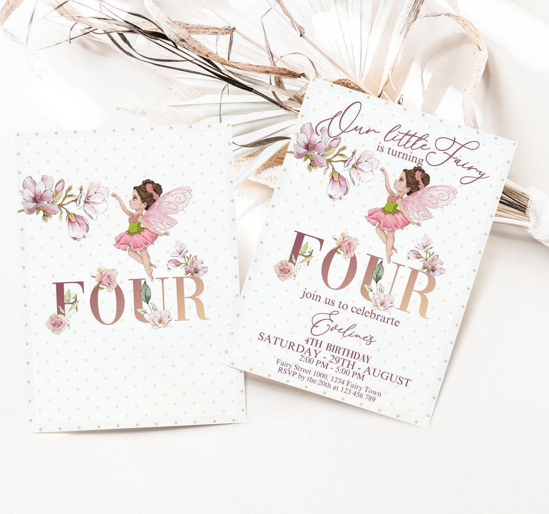 Invitación de cuarto cumpleaños de hadas, 4º cumpleaños de linda hada ...