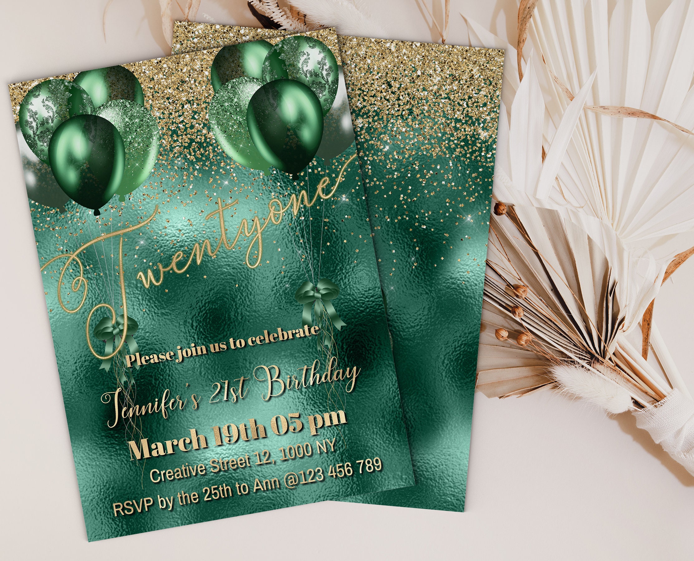 Green 21st Birthday Invitations